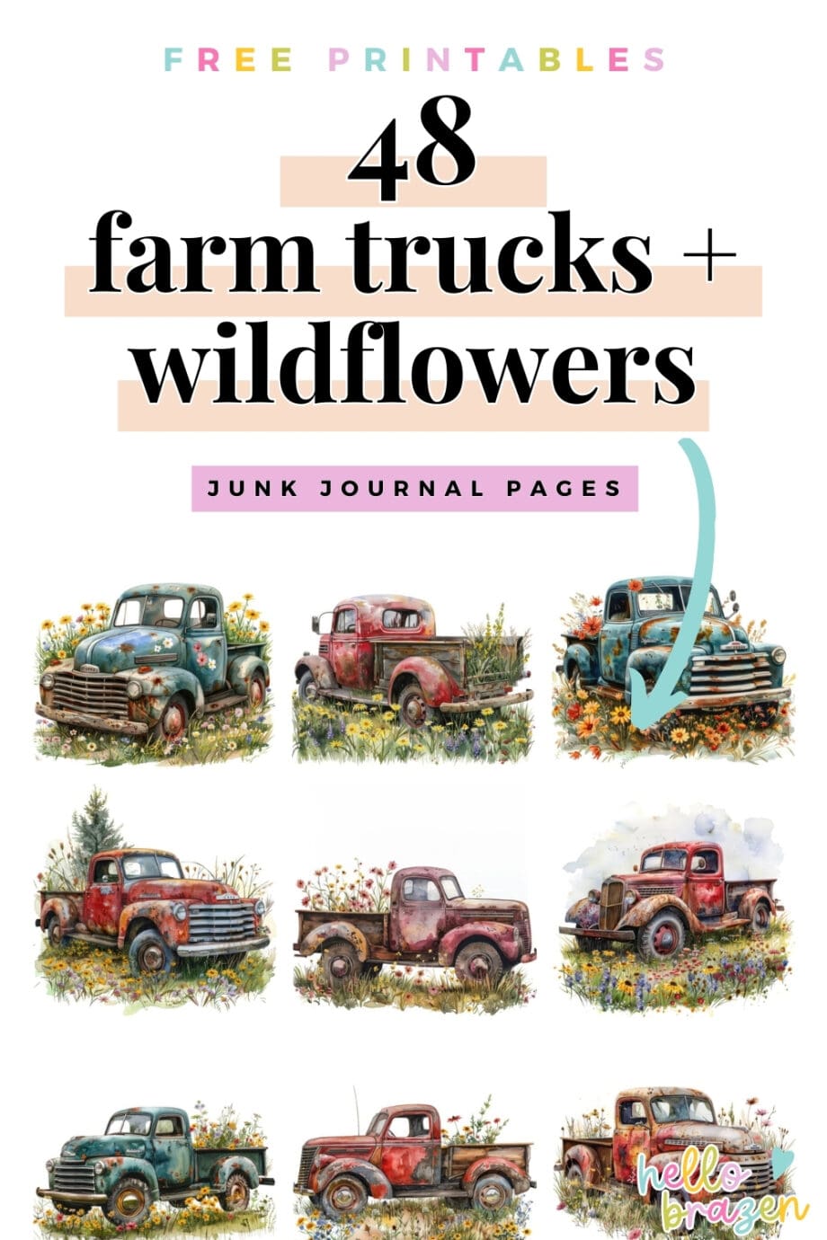 Farm Truck + Wildflowers Clipart Collection (Free Download) - Hello Brazen