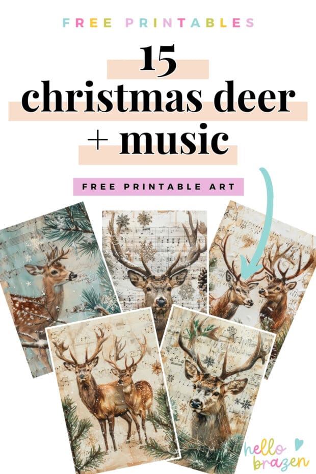 15 Christmas Deer + Music Printable Art - Free Download - Hello Brazen