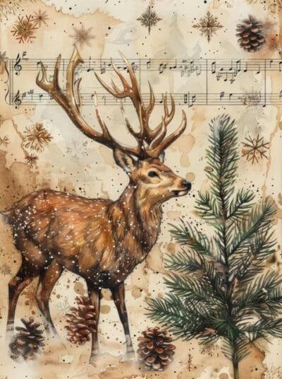 15 Christmas Deer + Music Printable Art - Free Download - Hello Brazen