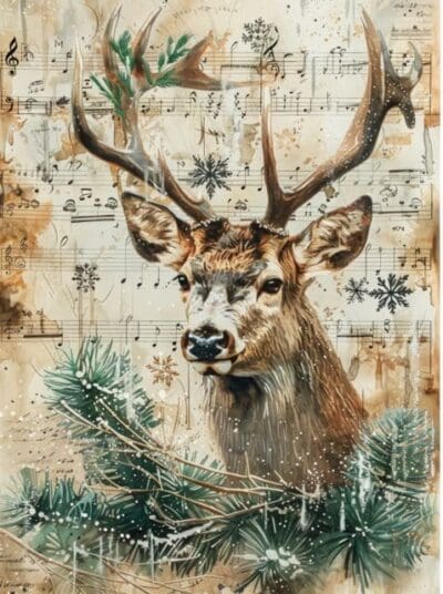 15 Christmas Deer + Music Printable Art - Free Download - Hello Brazen